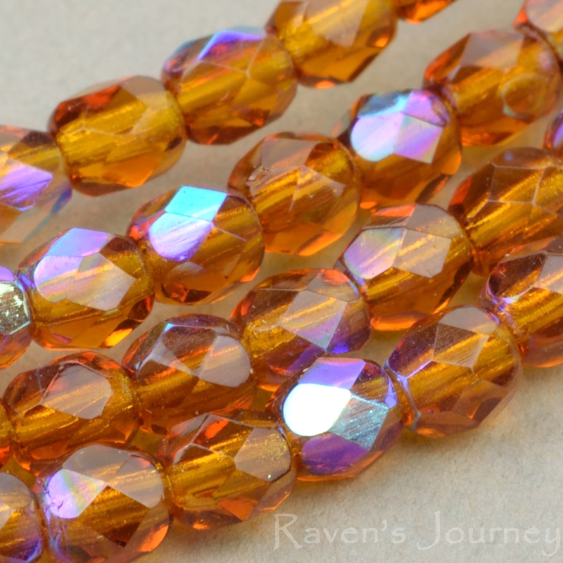 Round Faceted (4mm) Amber Transparent with AB 2: Raven's Journey Unique ...