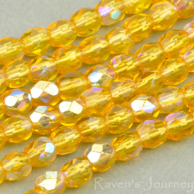 Round Faceted (3mm) Amber Transparent with AB: Raven's Journey Unique ...