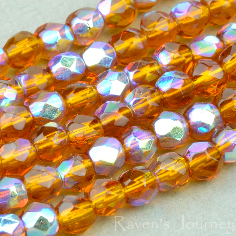 Round Faceted (3mm) Amber Brown Transparent with AB: Raven's Journey ...