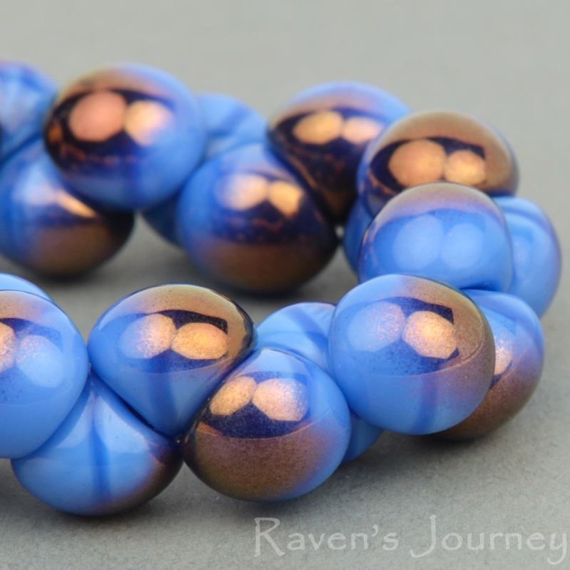 Button Bead (9mm) Blue Silk with Bronze 6 Strands of 30 Beads per Unit ...
