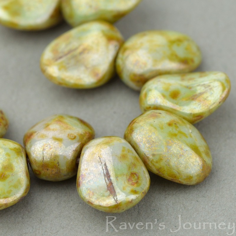 Petal (8x6mm) Greenstone Opaque: Raven's Journey Unique Czech Glass ...