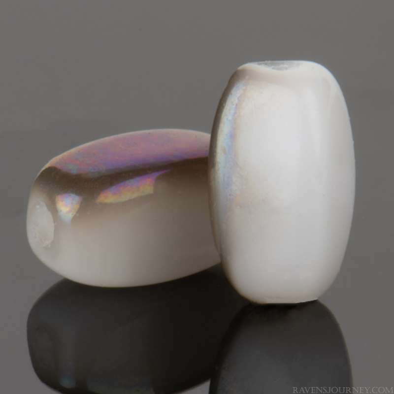 Four Sided Rice Bead (7x4mm) White Opaque with Blue Iris Half Coat ...